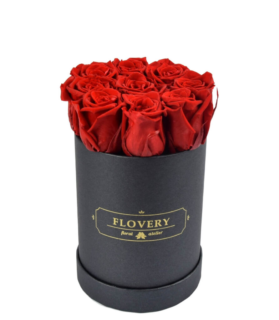 Flower Box Simply – czerwone wieczne róże w czarnym pudełku – Flovery.pl